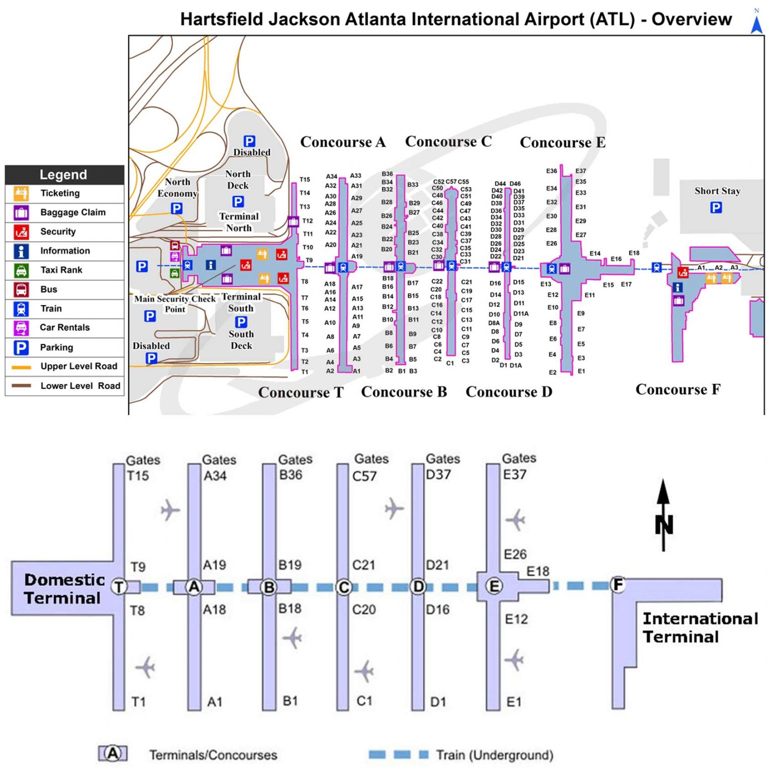Terminals In Atlanta Airport ATL Hartsfield Jackson Map Terminals In Atlanta Airport ATL Hartsfield Jackson Map