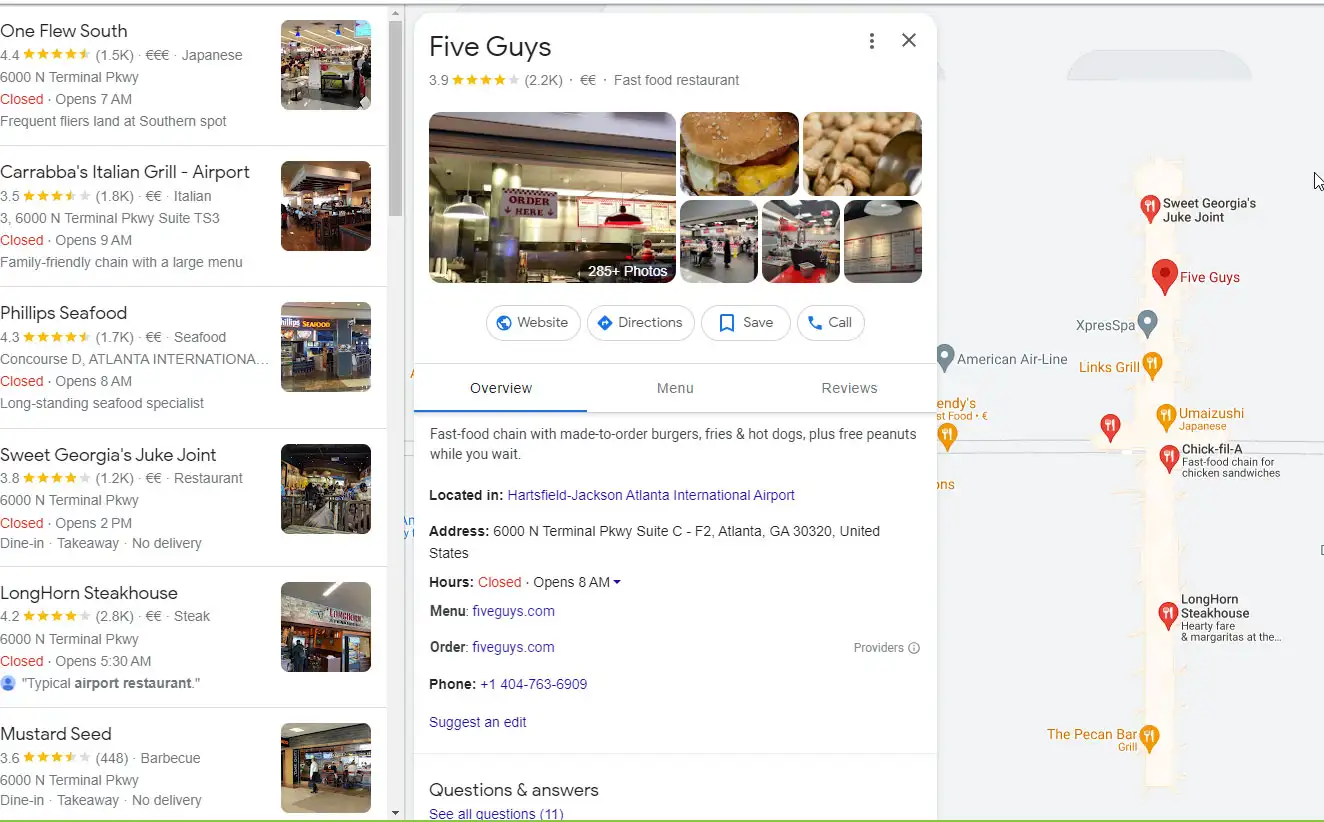 Concourse C food - restaurants, bars Atlanta airport terminal map